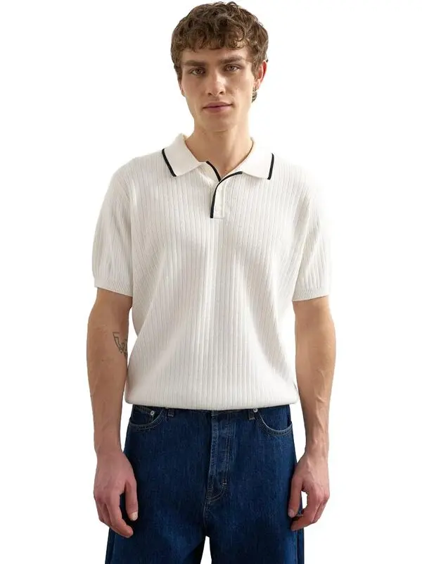 Topman Tipped Rib Cotton Polo Sweater - Ecru