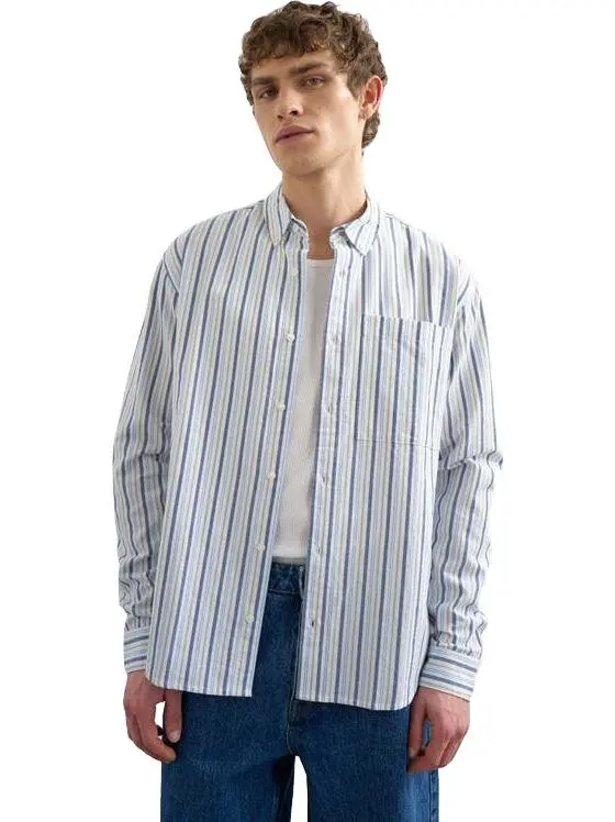 Topman Relaxed Fit Stripe Cotton Button-down Oxford Shirt - Blue Multi