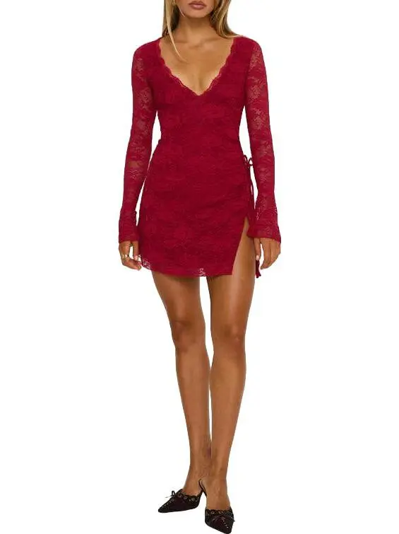 Princess Polly Airaella Long Sleeve Lace Mini Dress - Red
