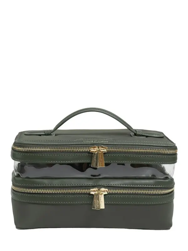 House Of Harlow 1960 Twill Nylon Double Compartment Toiletry Train Case - Olive