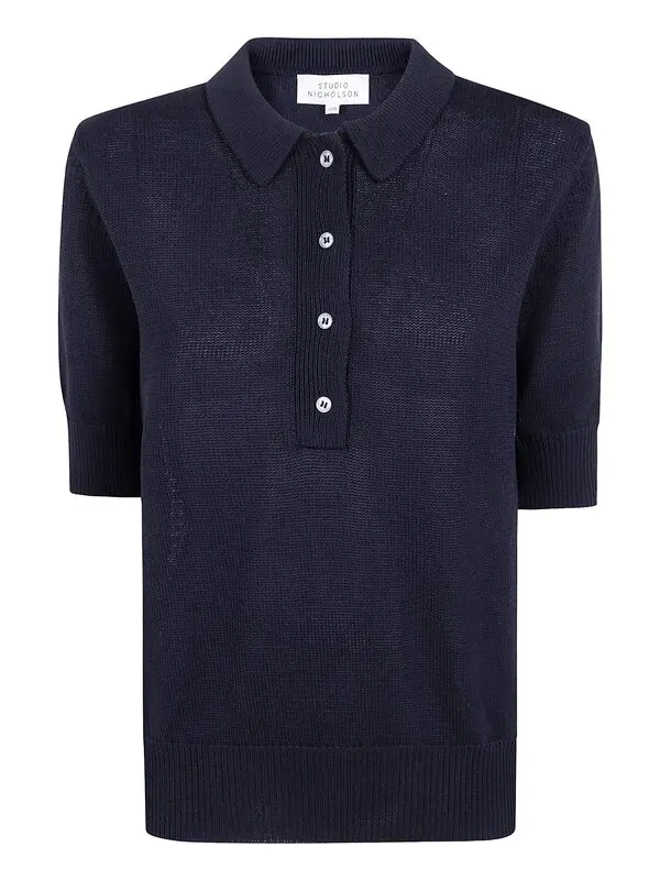 Studio Nicholson Knitted Polo Top - Black