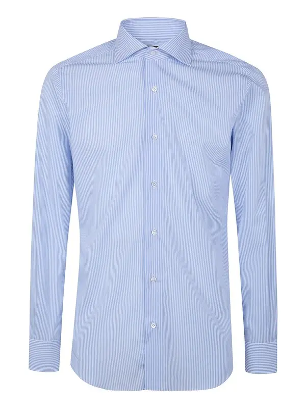 BARBA NAPOLI Classic Popeline "bacchetta Spaziata" Shirt - Blue