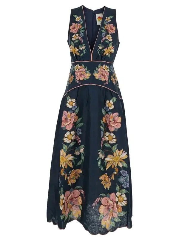 Farm Rio Floral Print Midi Dress - Blue