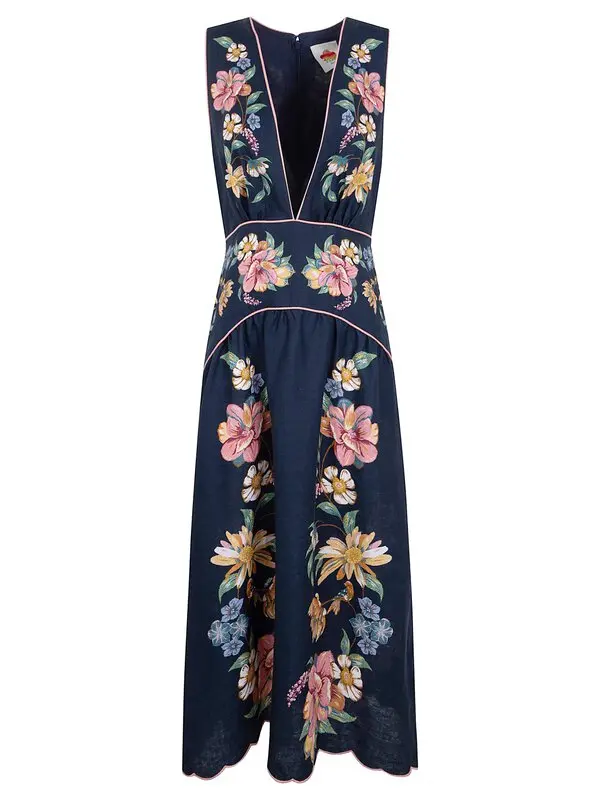 Farm Rio Floral Print Midi Dress - Blue