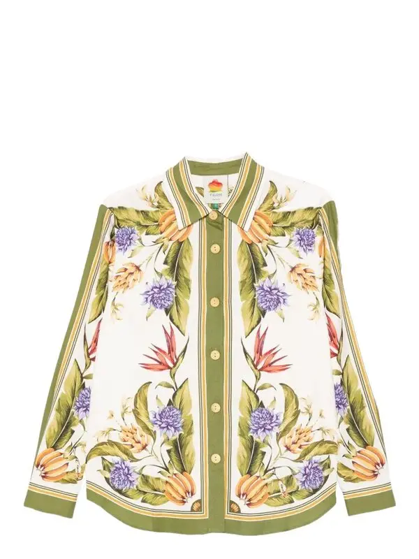 Farm Rio Tropical Scarf Print Shirt - Beige