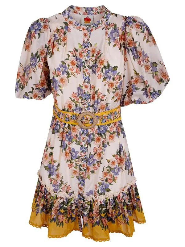 Farm Rio Floral Print Mini Dress - Beige