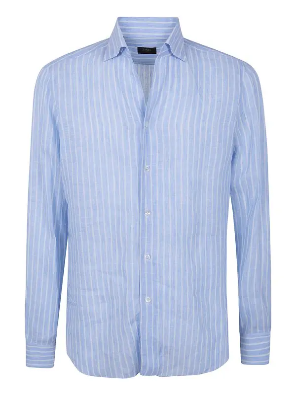 BARBA NAPOLI Classic Linen Stripes Shirt - Blue
