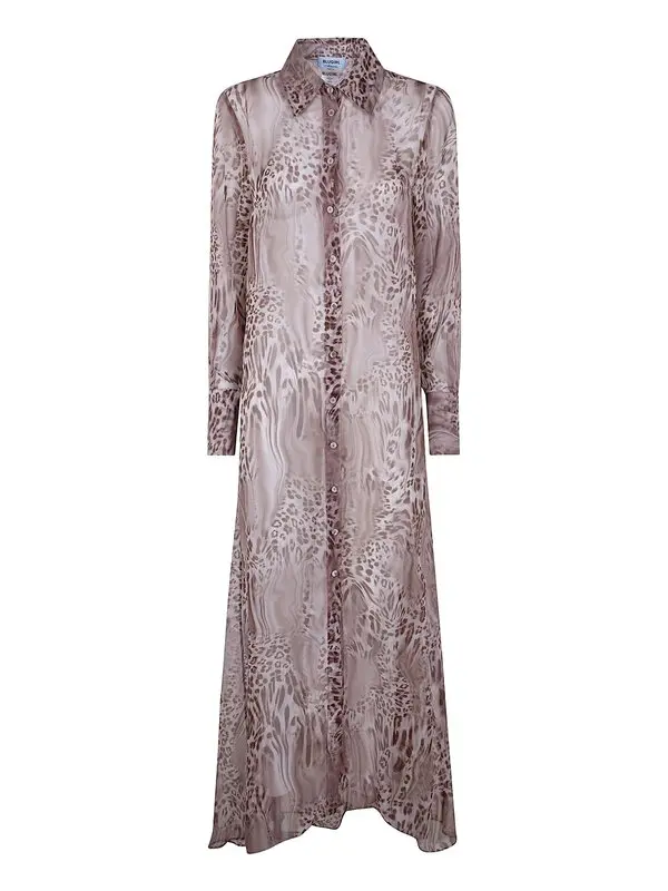 BLUGIRL Chiffon Animal Print Extra Long Shirt - Brown