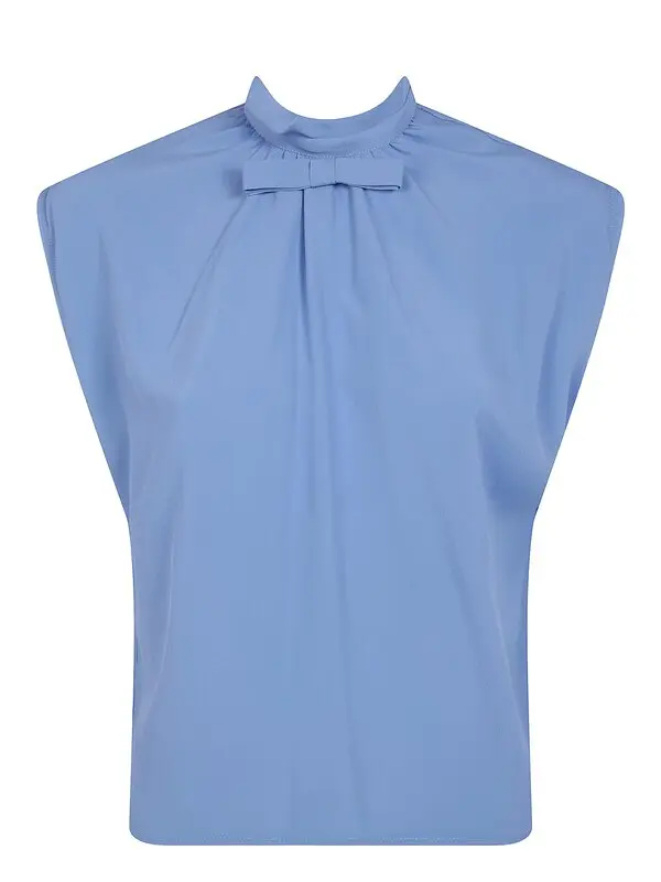 DRHOPE Silk Blend Bow Blouse - Blue