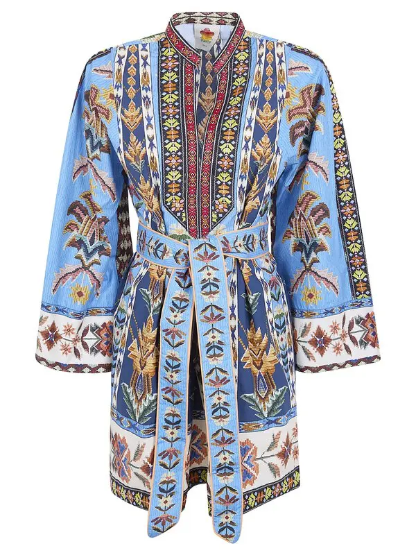 Farm Rio Embroidered Tapestry Mini Dress - Blue