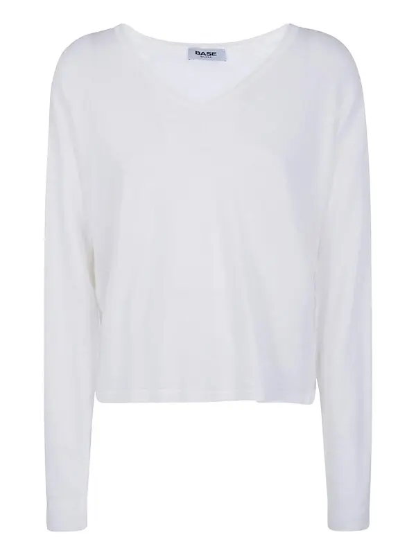BASE V-neck Linen-blend Sweater - White
