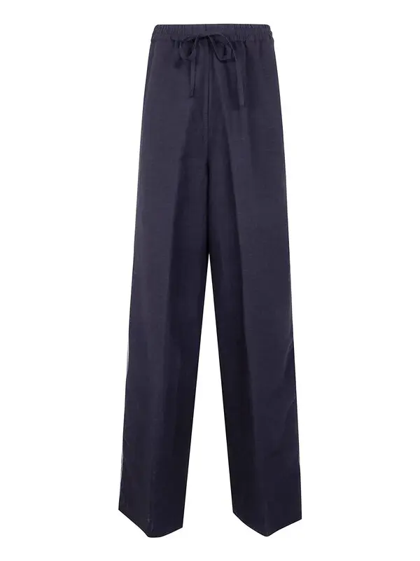 AVIU` Embroidered Viscose Linen Trousers - Black