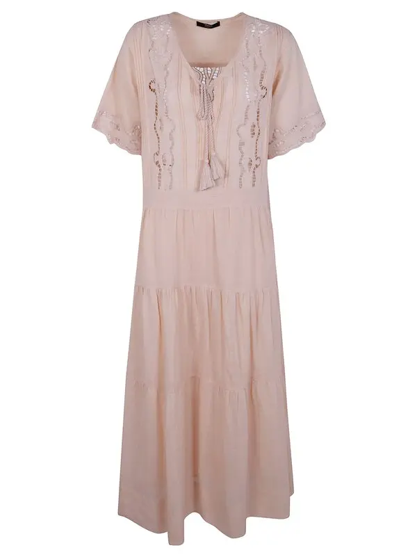 Seventy Ramie Embroidered Dress - Pink