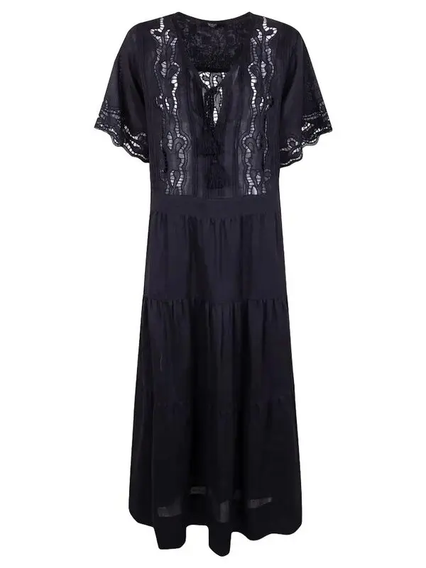 Seventy Ramie Embroidered Dress - Black