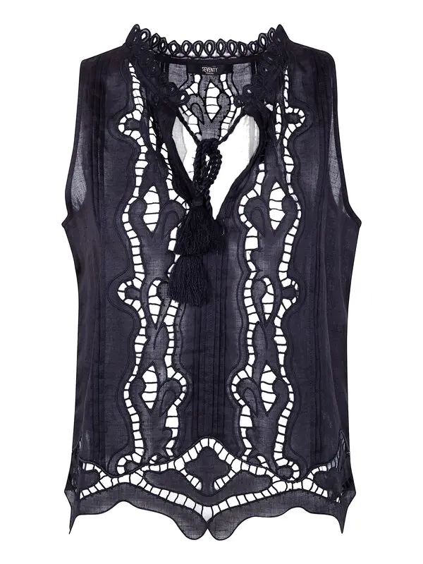Seventy Raime Embroidered Top - Black