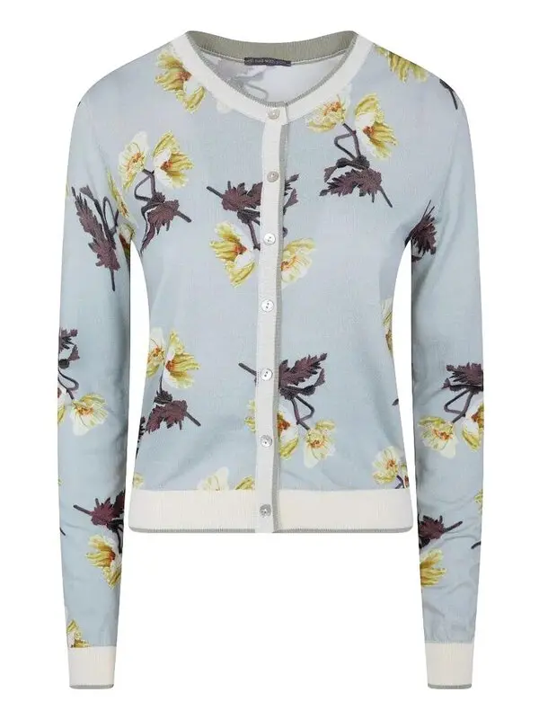 IN BED WITH YOU Corean Neck Floral Cardigan - Blue