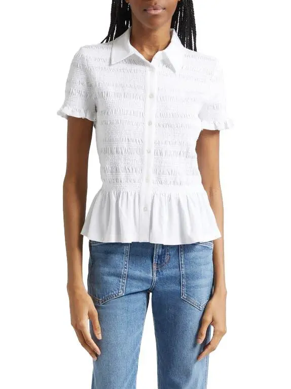 Veronica Beard Ellisandra Shirred Peplum Top - White