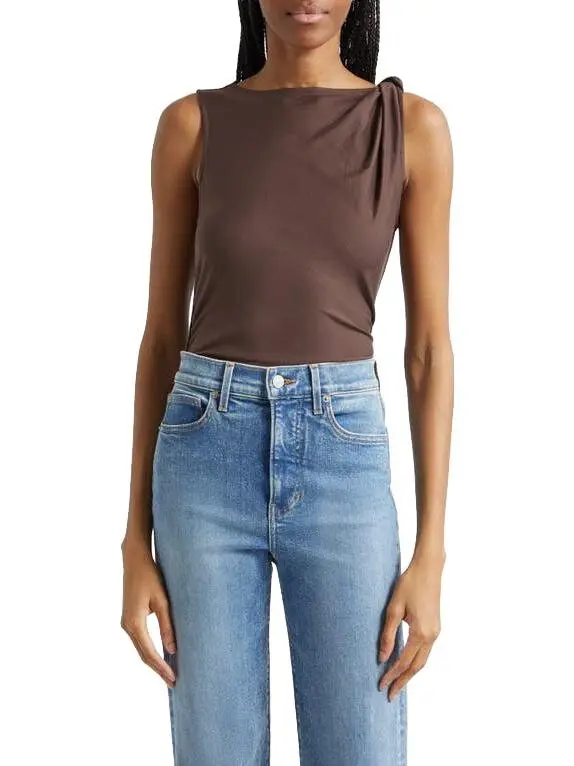 Veronica Beard Otessa Twist Shoulder Top - Dark Mocha
