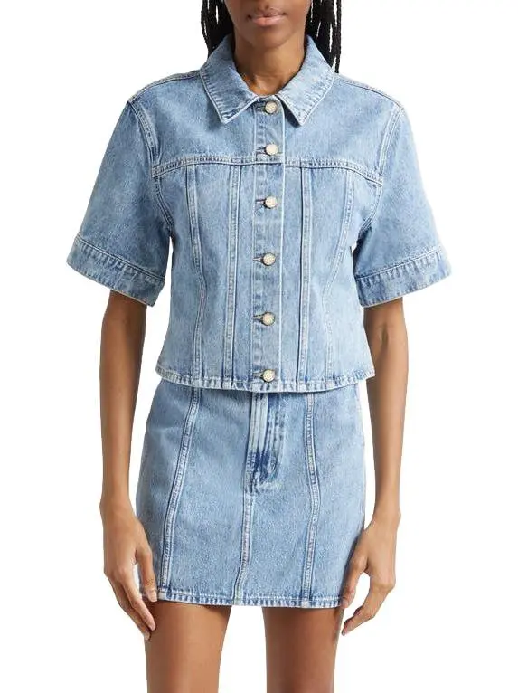 Veronica Beard Malcom Short-sleeve Denim Jacket - Silver Dust