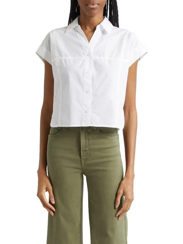 Veronica Beard Nestor Button-up Crop Top - White