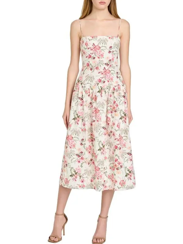 WAYF Juliet Floral Print Midi Dress - Pink Bouquet