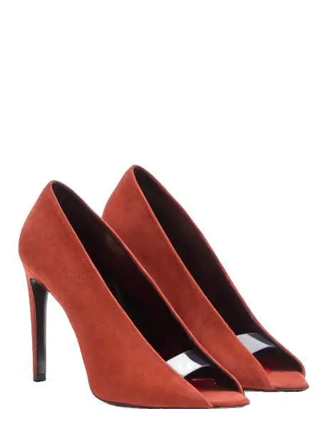 Valentino Garavani Open Toe Révélé Suede Pumps - Rust