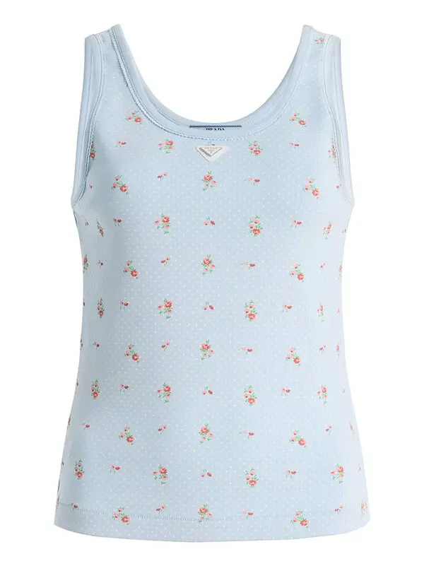 Prada Bouquet-print Cotton Tank Top - Blue