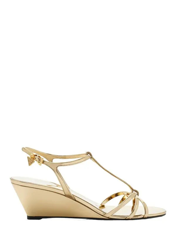 Prada Metallic Leather Wedge Sandals - Gold