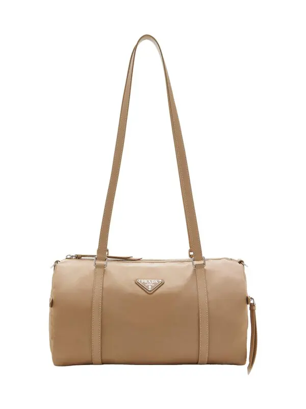 Prada Large Leather-trimmed Re-nylon Duffle Bag - Neutral