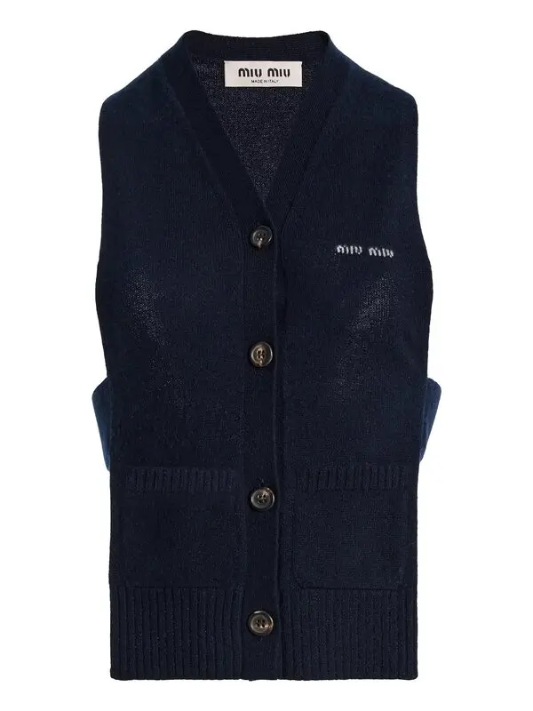 Miu Miu Cashmere Cardigan Vest - Navy