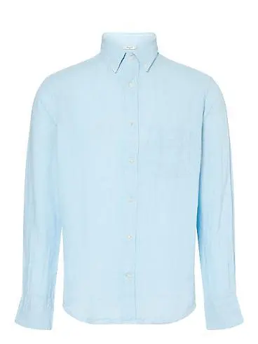 Gant Logo-embroidered Regular-fit Linen Shirt - Sky Blue