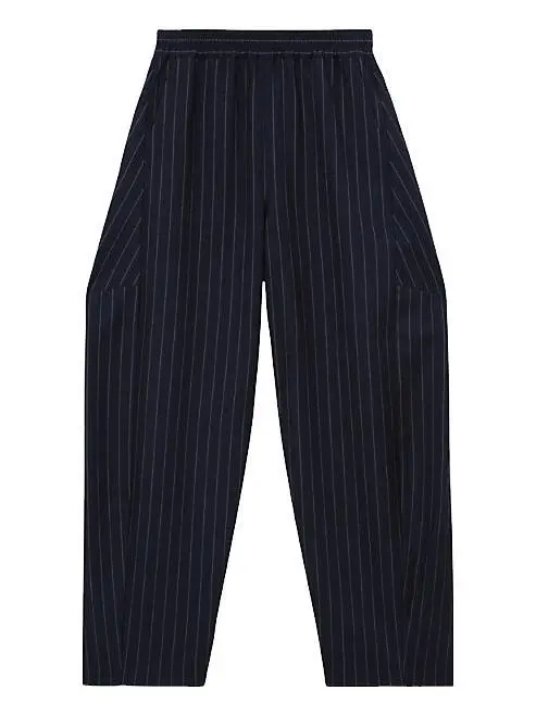 REISS Pinstripe Barrel-leg Stretch-woven Trousers - Navy