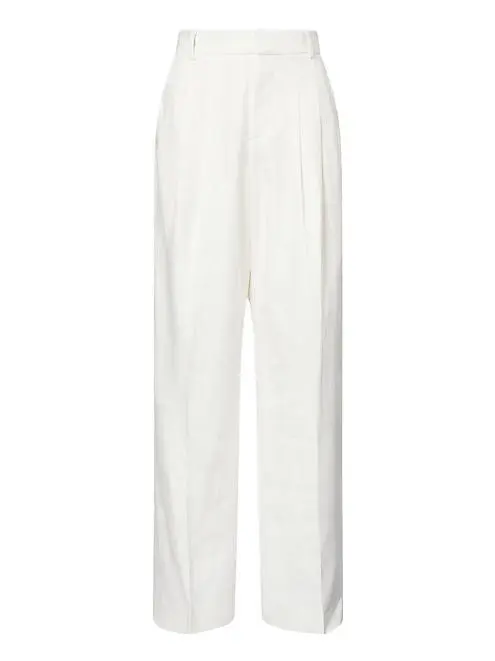 FRAME Belted Wide-leg Linen-blend Trousers - White
