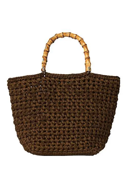 Whistles Bamboo-handle Crochet Bag - Khaki/olive