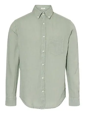Gant Logo-embroidered Regular-fit Linen Shirt - Ceramic Grey