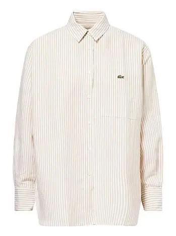 Lacoste Logo-embroidered Striped Cotton Poplin Shirt - Pink Multi