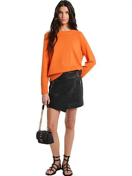 Michael Kors Textured Leather Wrap Skirt - Black