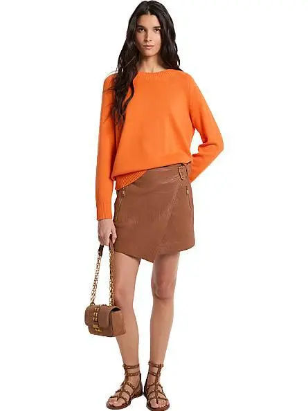 Michael Kors Textured Leather Wrap Skirt - Brown