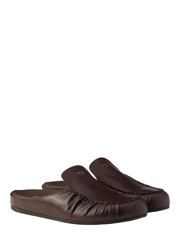 Prada Leather Mules - Brown