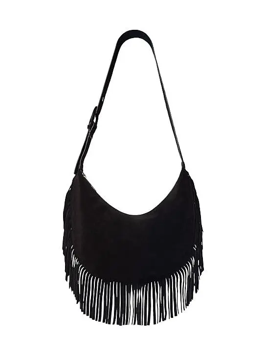 Whistles Sia Fringed Suede Cross-body Bag - Black