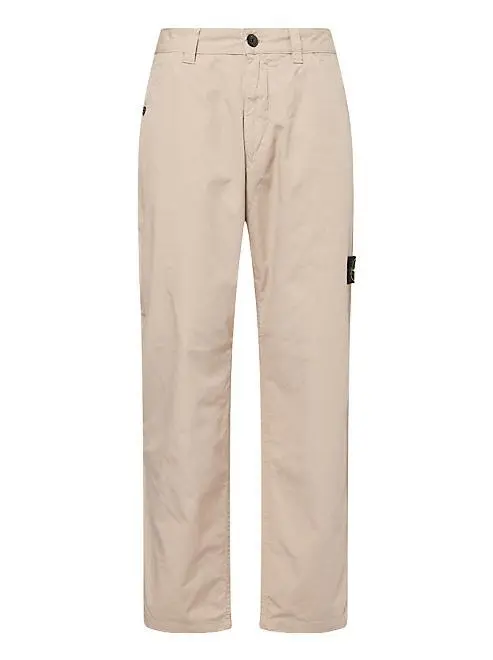 Stone Island Straight-leg Logo-patch Cotton-ripstop Trousers - Desert