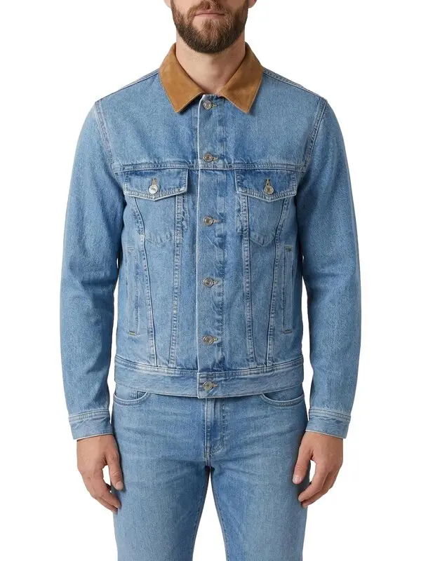 Jacob Cohen Denim Jacket With Suede Collar - Gnawed Blue