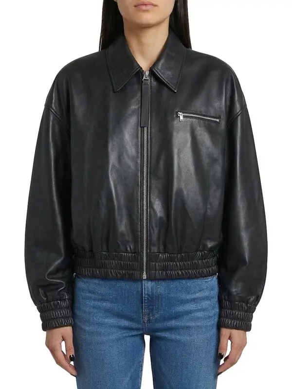 JIL SANDER Leather Bomber Jacket - Black