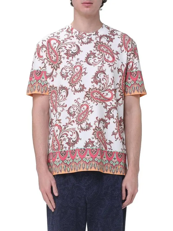 Etro Crew-neck Cotton T-shirt With Paisley Print - Grey