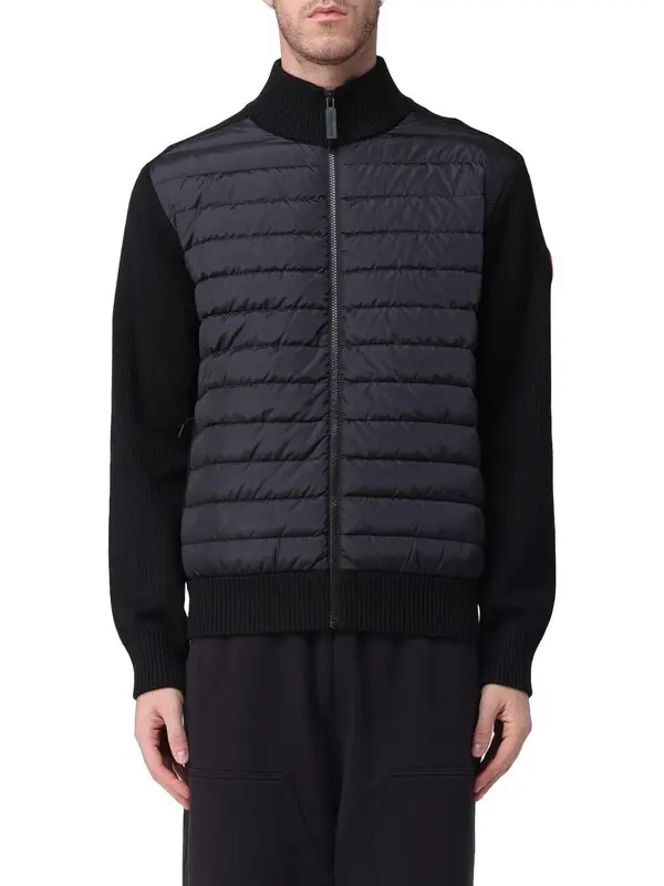 Canada Goose Wool Cardigan With Quilted Panels And Logo Patch - Black