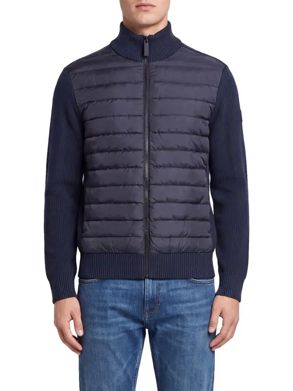 Canada Goose Wool Cardigan With Quilted Panels And Logo Patch - Navy