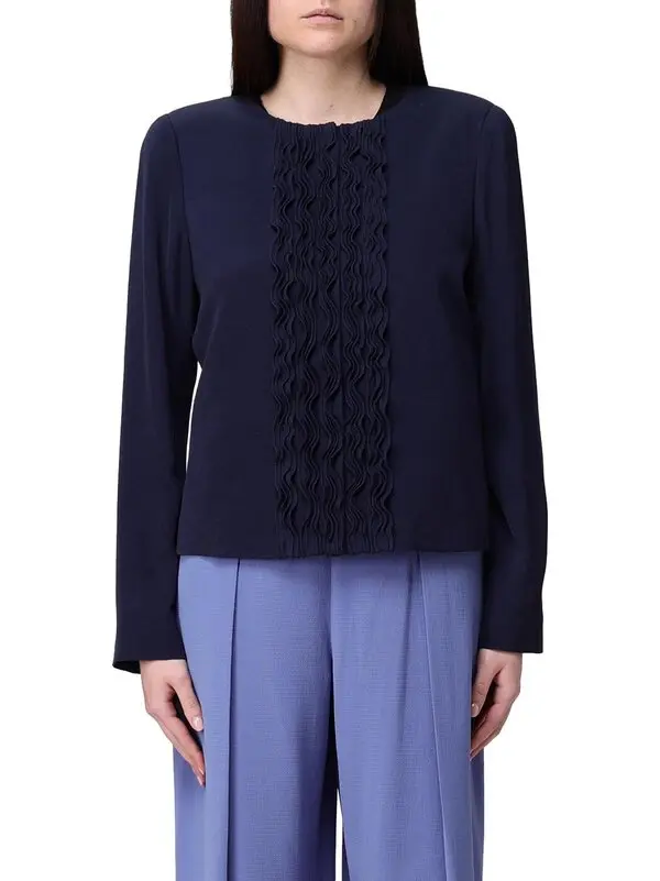 Emporio Armani Ruffled Crêpe Blazer - Blue