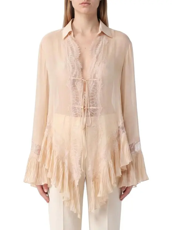 Blumarine Lace Trimmed Shirt - Beige