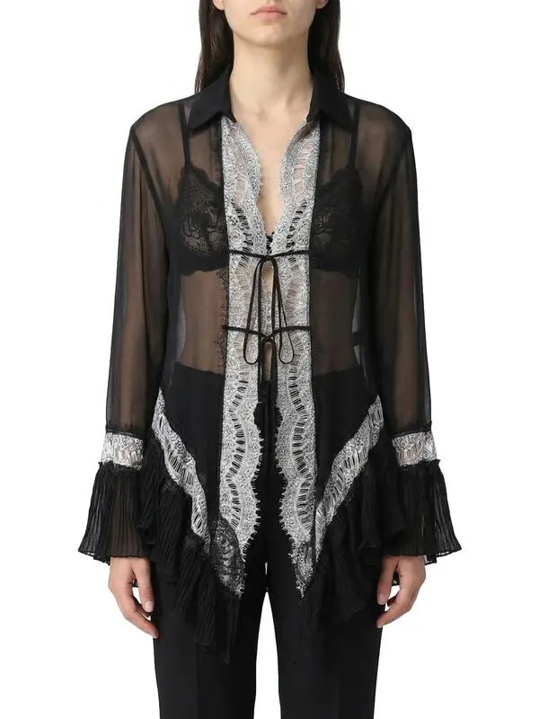 Blumarine Viscose Shirt With Lace Inserts - Black