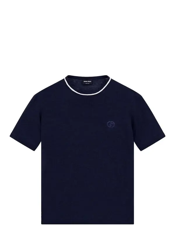 Giorgio Armani Crew Neck Sweater In Linen And Silk - Navy